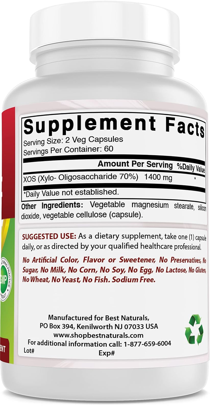 Vegetarian prebiotics fiber capsules