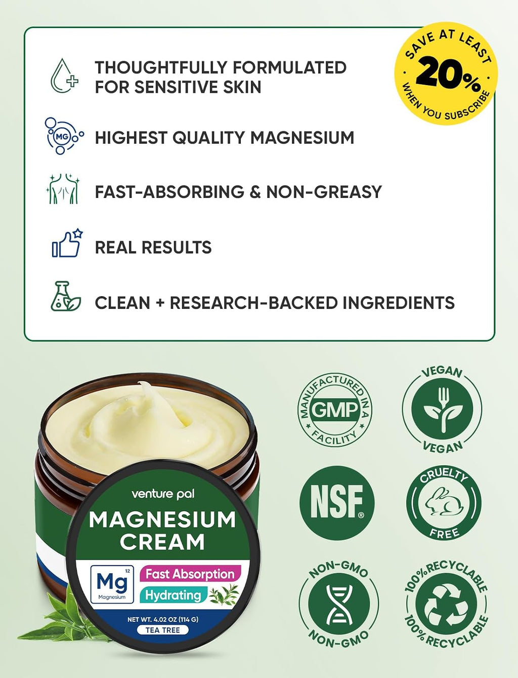 Venture Pal magnesium cream for skin hydration