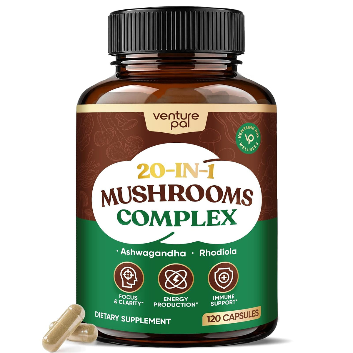 Venture Pal mushroom supplement capsules