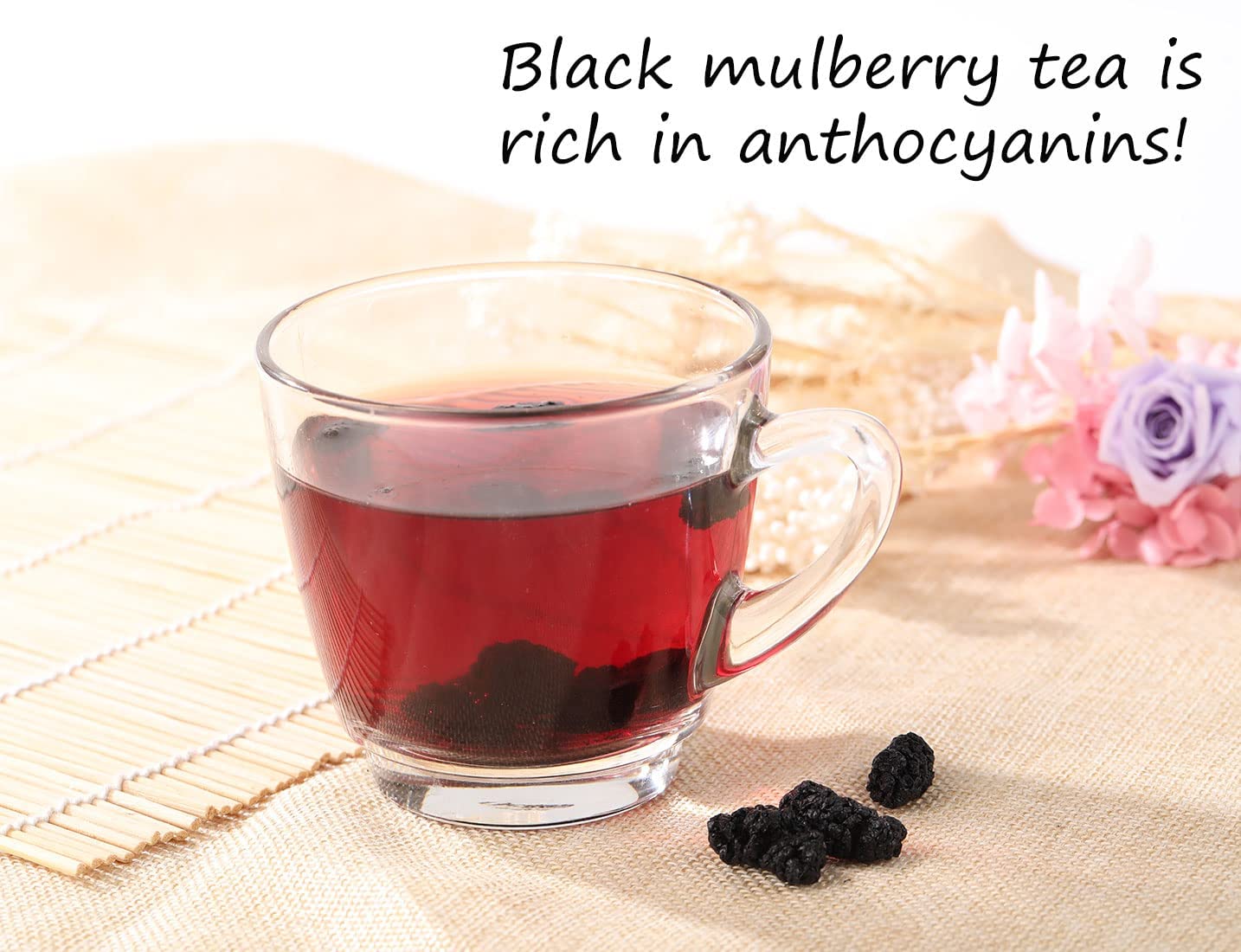 Versatile dried black mulberries for green tea