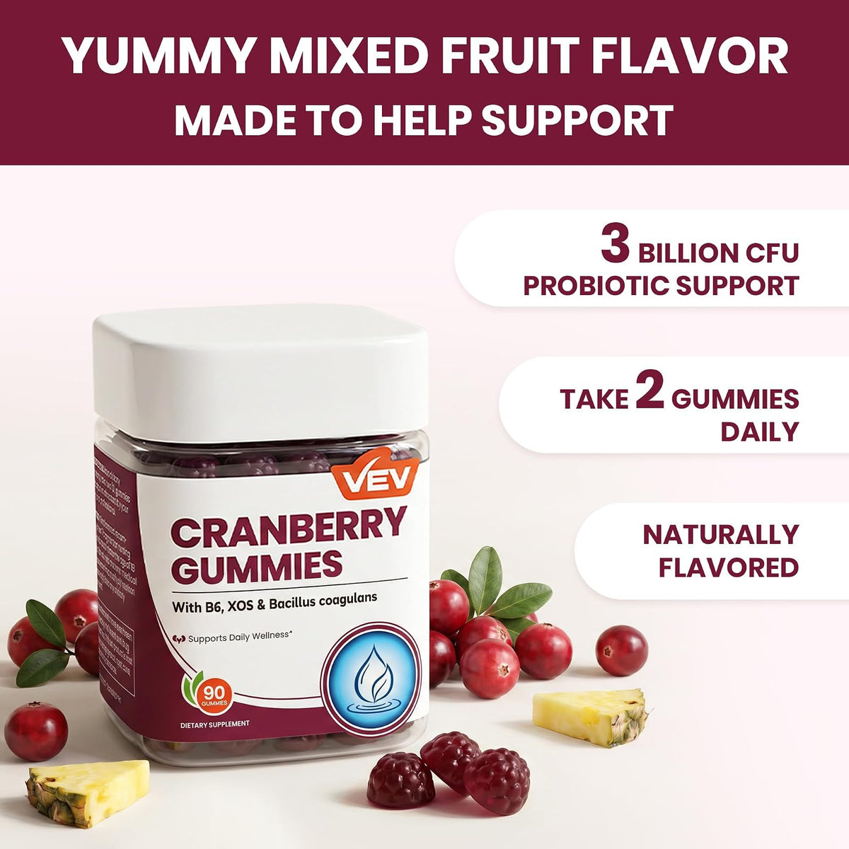 VEV cranberry gummies for urinary tract health