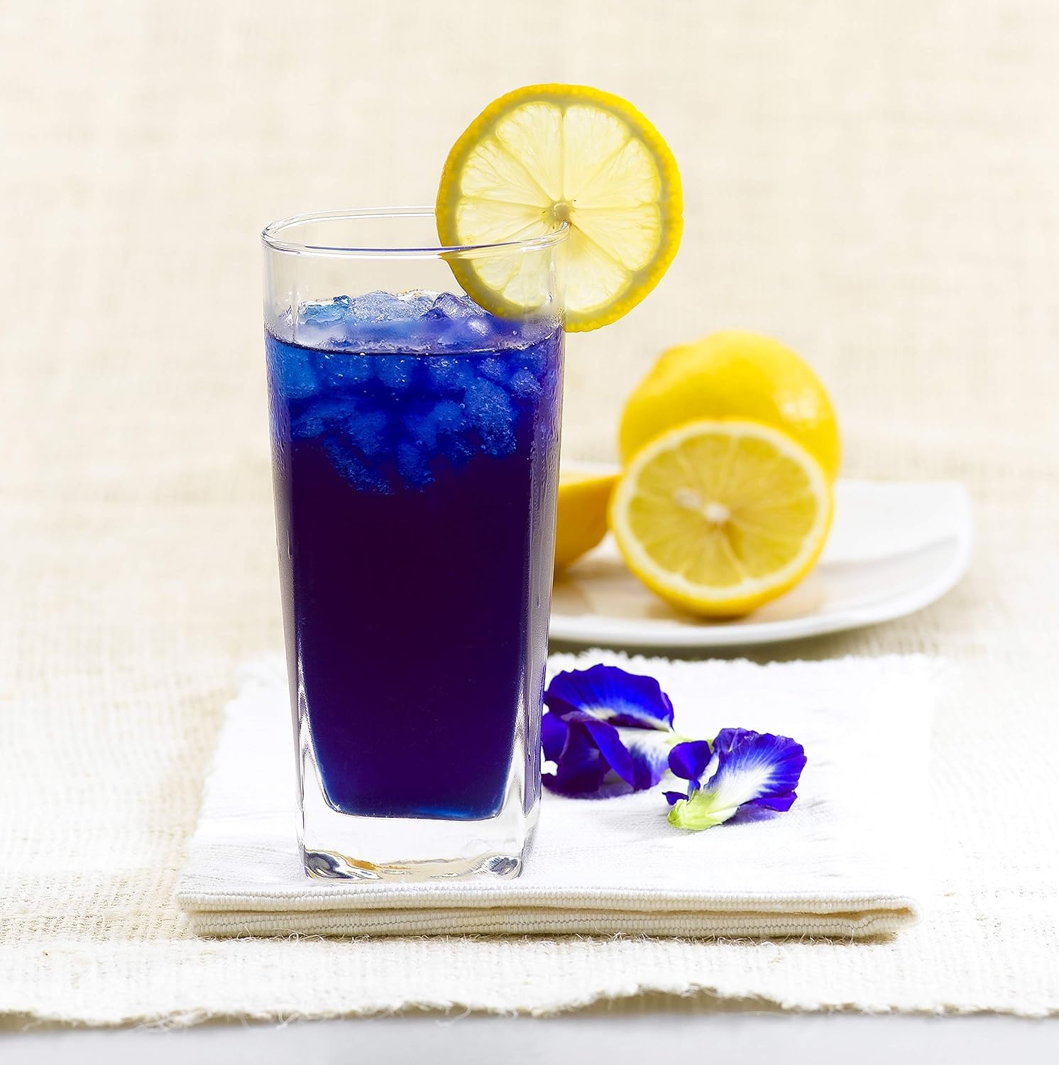 vibrant blue herbal tea for cocktails