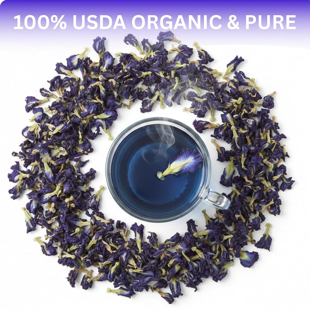 vibrant blue herbal tea infusion