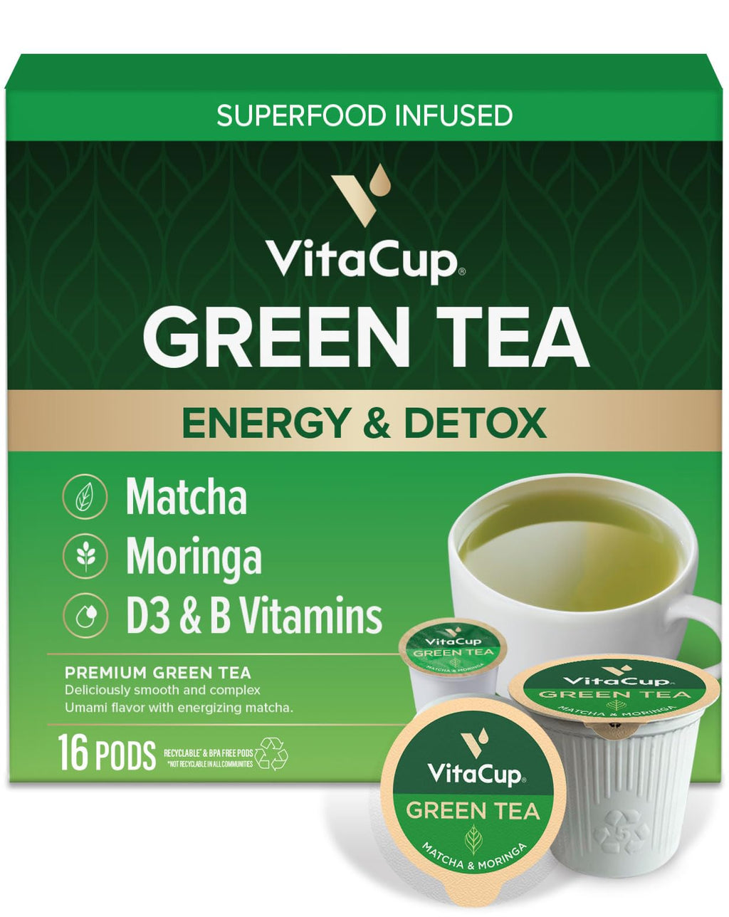 VitaCup green tea pods with matcha