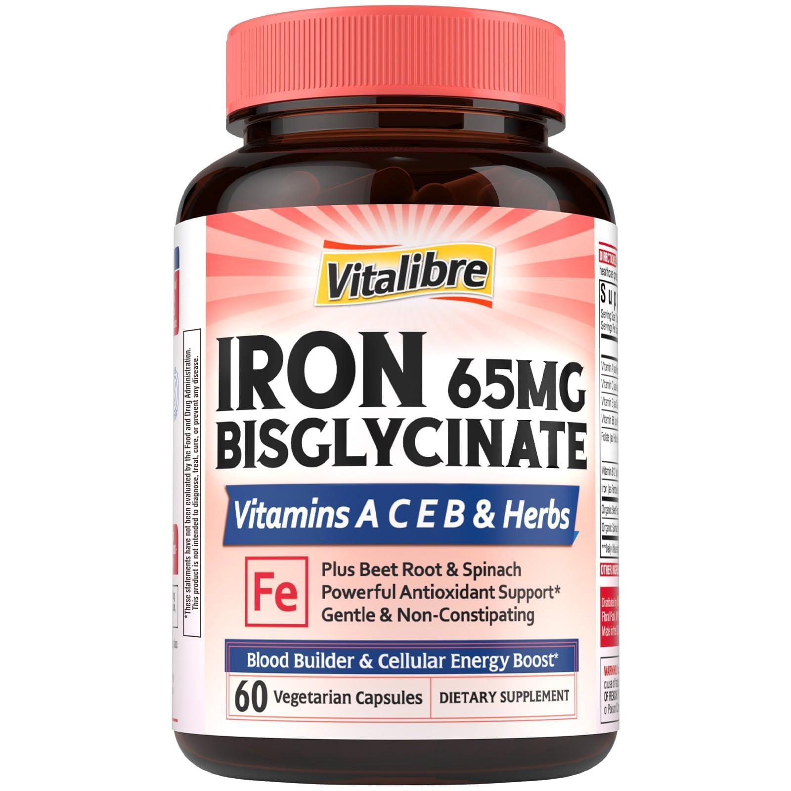 Vitalibre Iron Bisglycinate capsules for energy