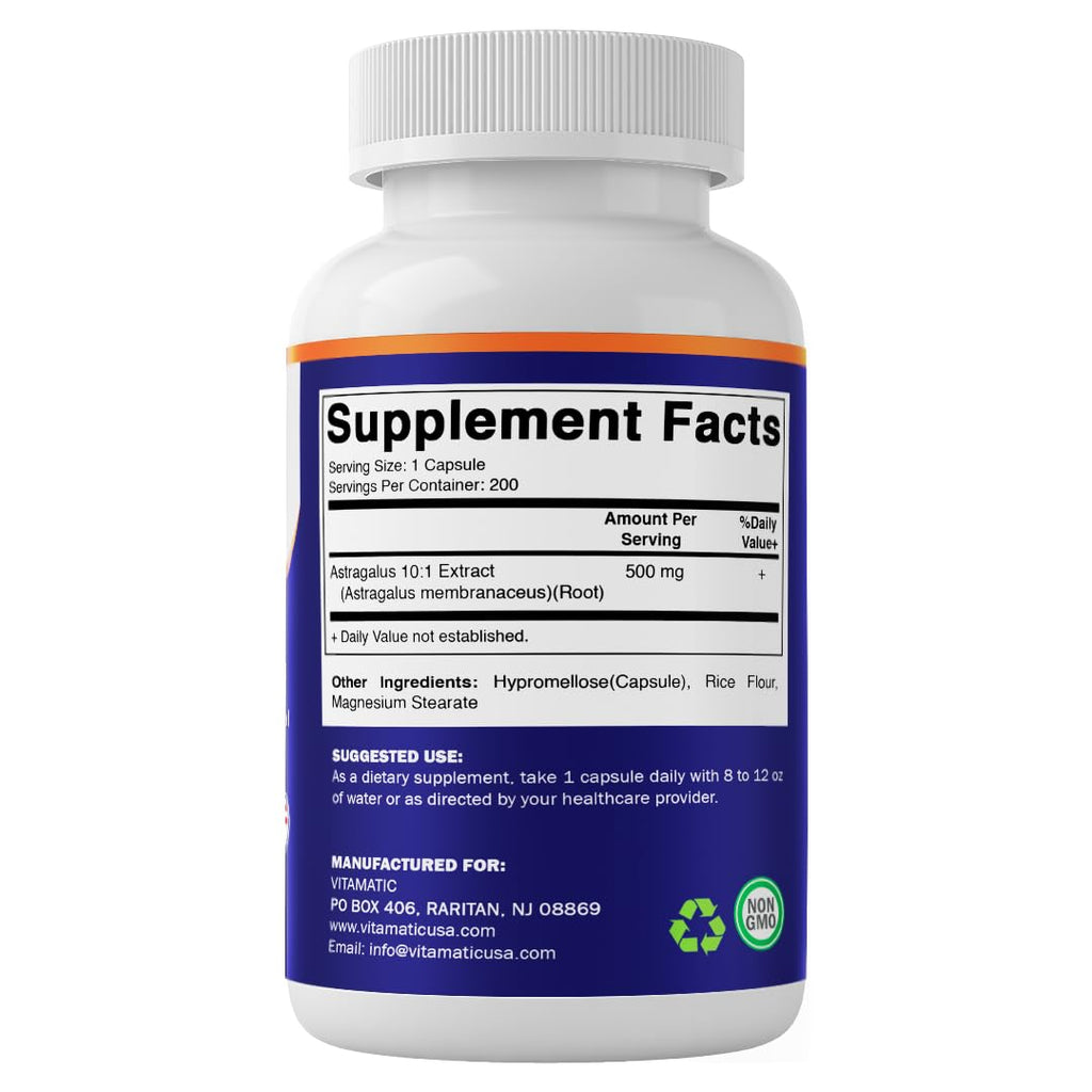Vitamatic 200 count astragalus capsules