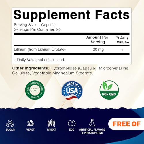 Vitamatic 20mg lithium orotate veggie capsules
