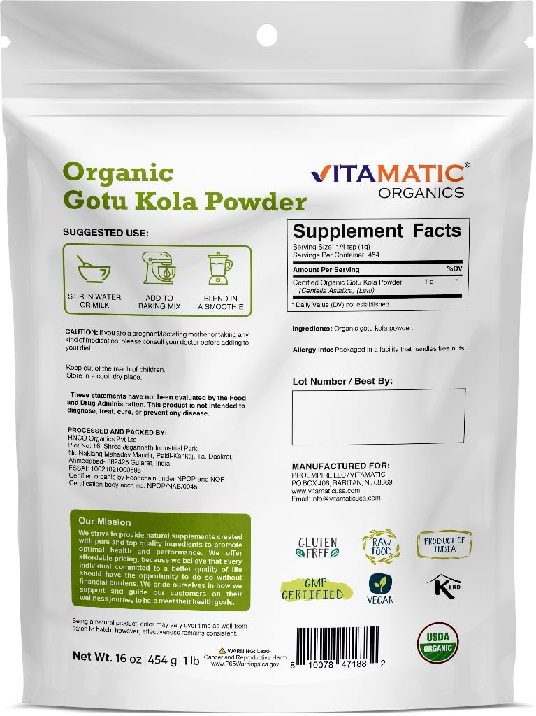 Vitamatic Gotu Kola powder for cognitive support