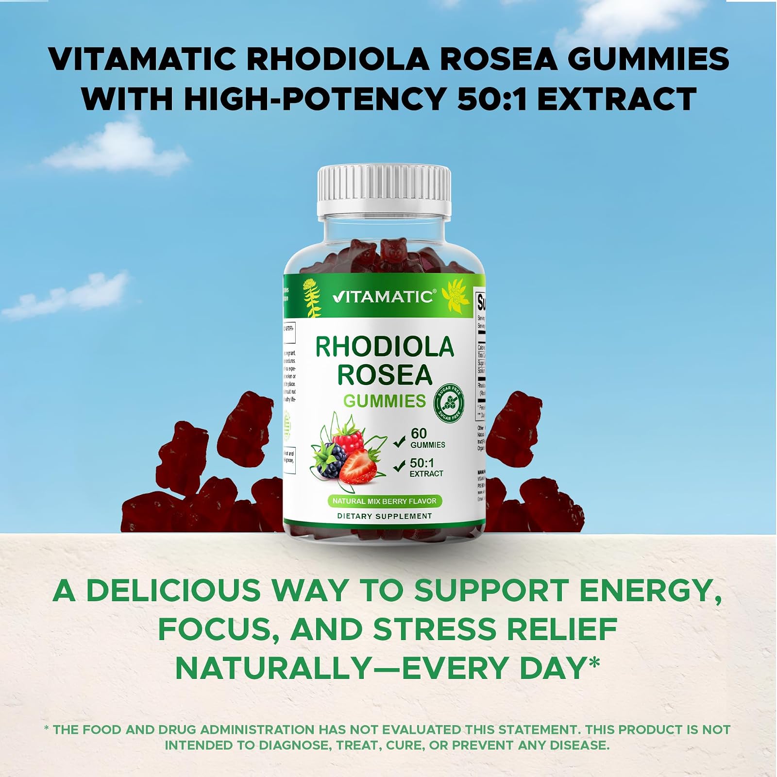 Vitamatic rhodiola gummies for mental clarity