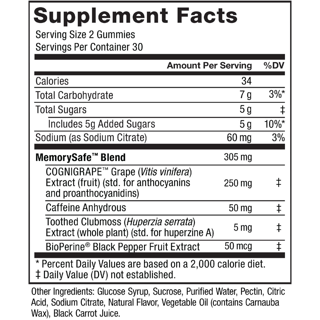 Vitamin and mineral gummies for brain function