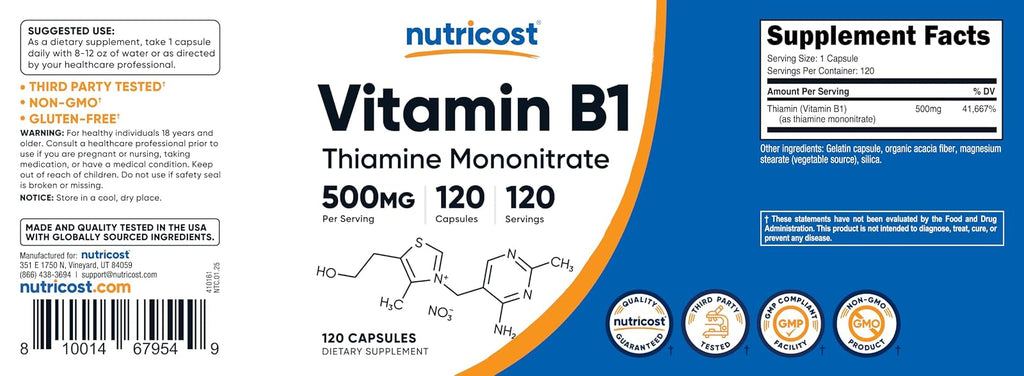 Vitamin B1 capsules for metabolism boost