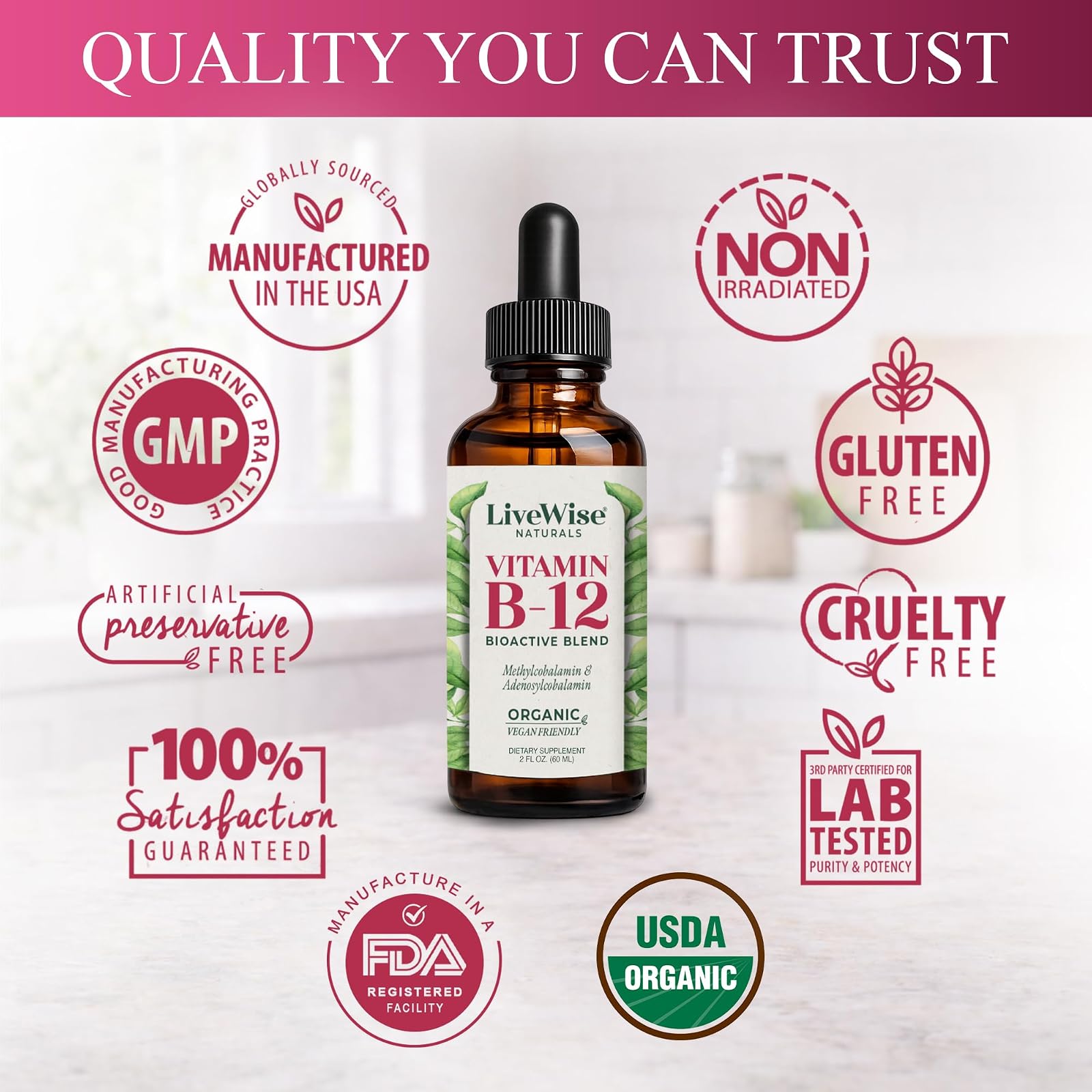 Vitamin B12 liquid for better mood