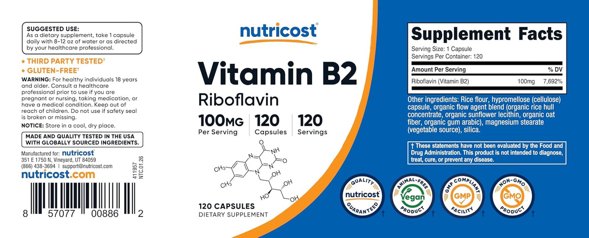 Vitamin B2 120 capsules for daily use