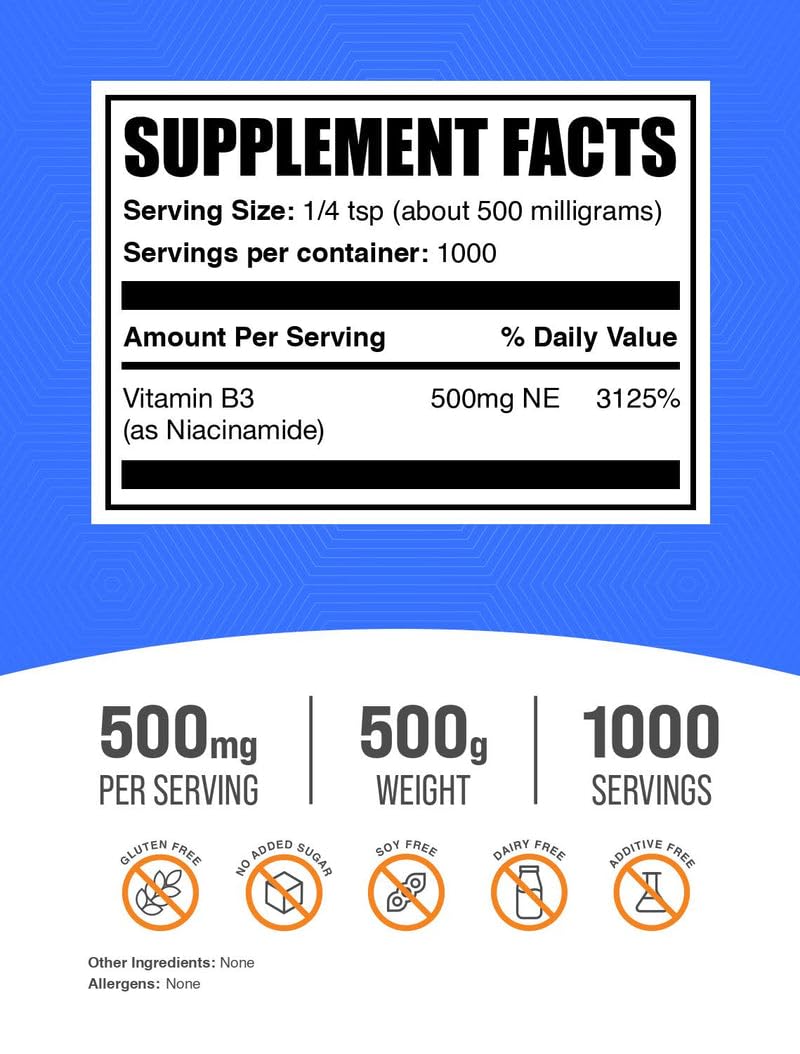 Vitamin B3 niacinamide powder for energy support