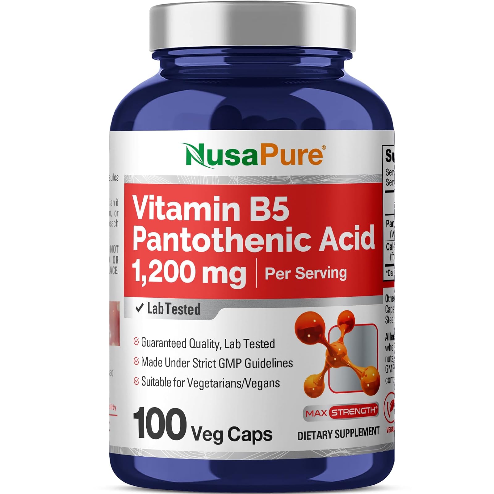 Vitamin B5 capsules for energy support