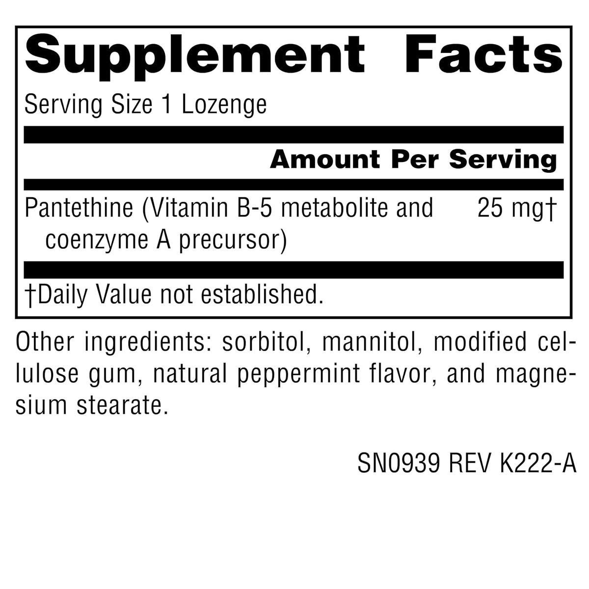 Vitamin B5 supplement for healthy metabolism