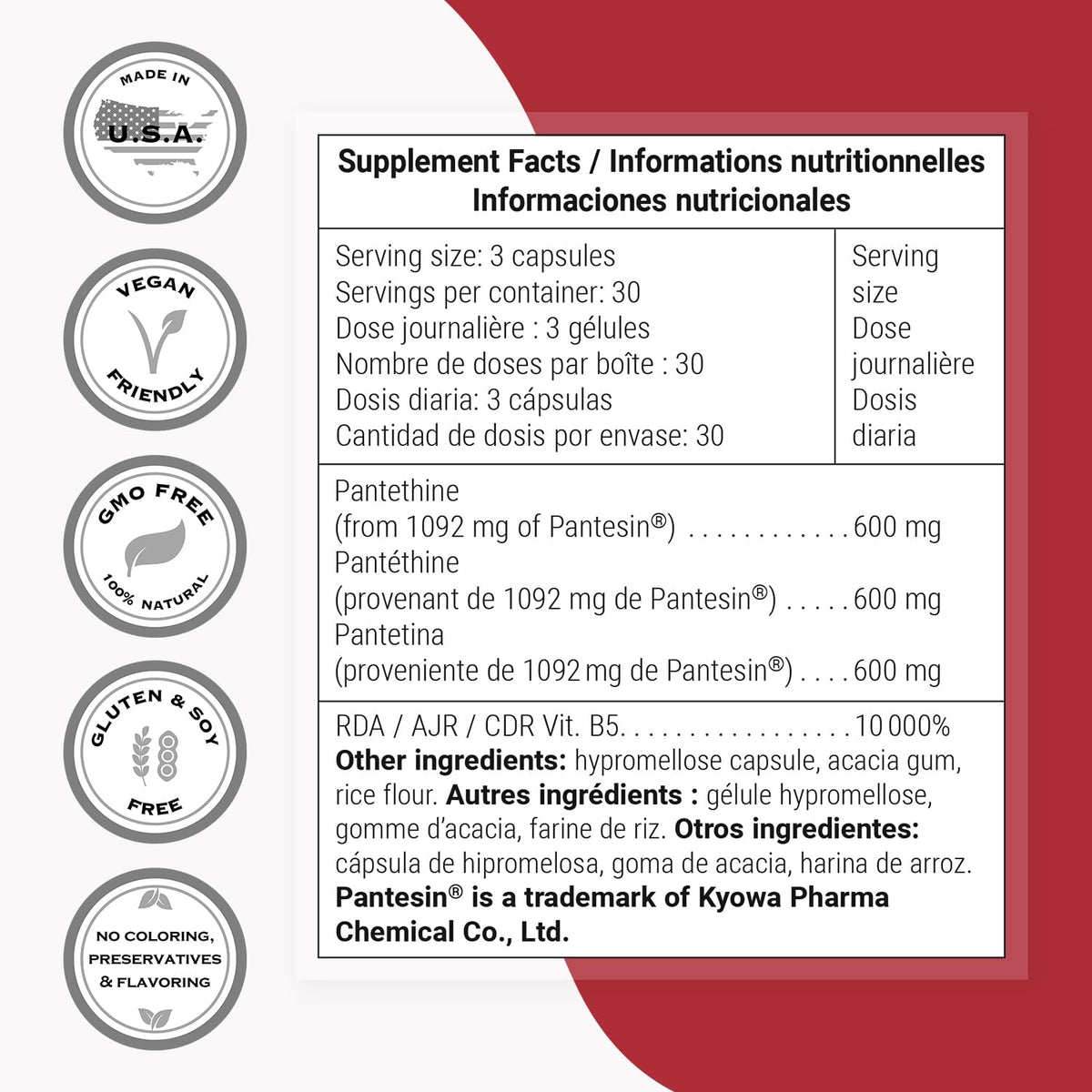 Vitamin B5 supplement for metabolism