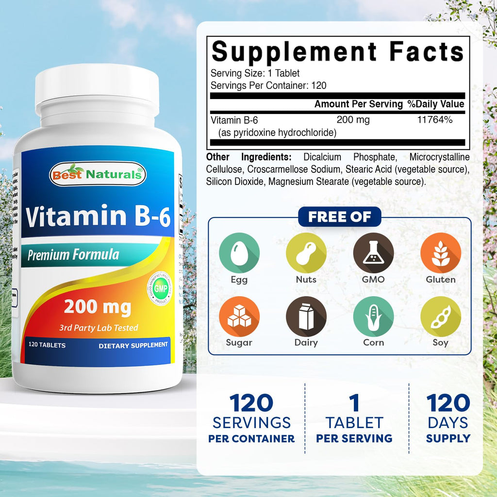 Vitamin B6 200 mg for energy