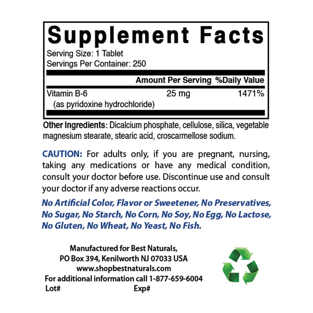 Vitamin B6 25 mg for energy
