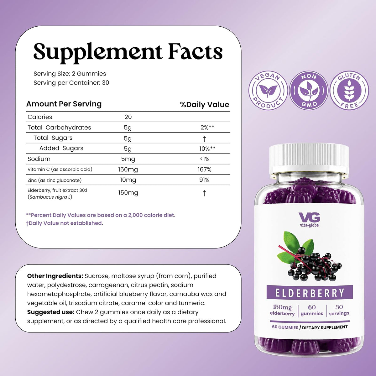 Vitamin C and zinc elderberry supplement