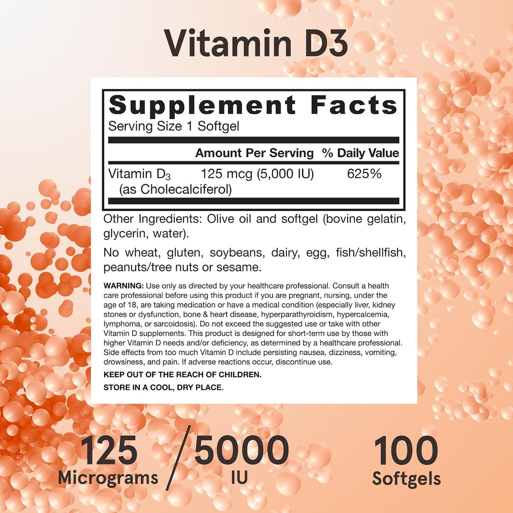 Vitamin D3 125 mcg for calcium absorption