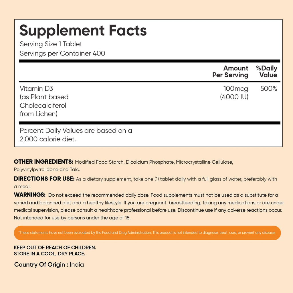 Vitamin D3 4000 IU daily supplement