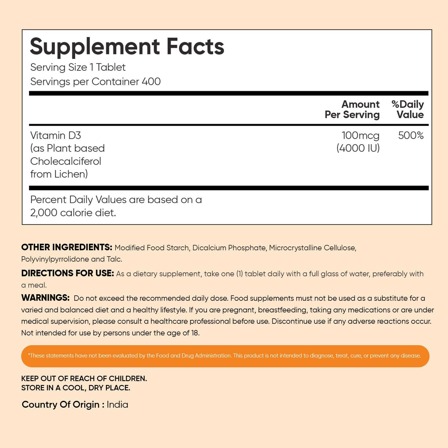 Vitamin D3 4000 IU daily supplement
