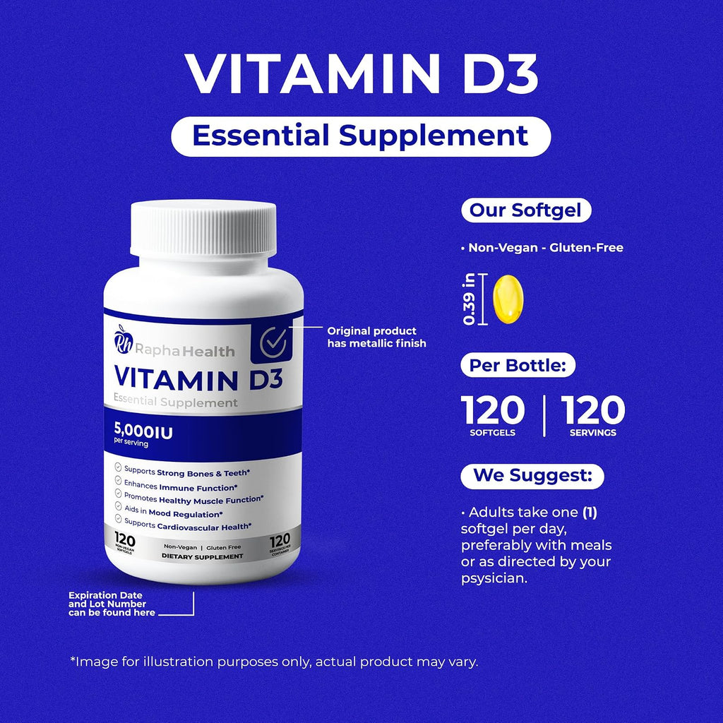 Vitamin D3 5000 IU softgels for energy boost
