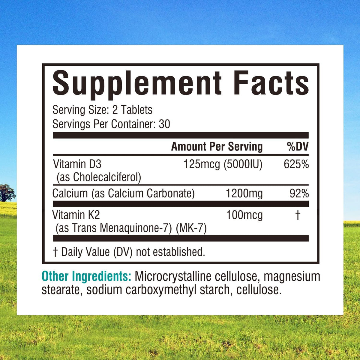 Vitamin D3 and K2 enriched calcium tablets