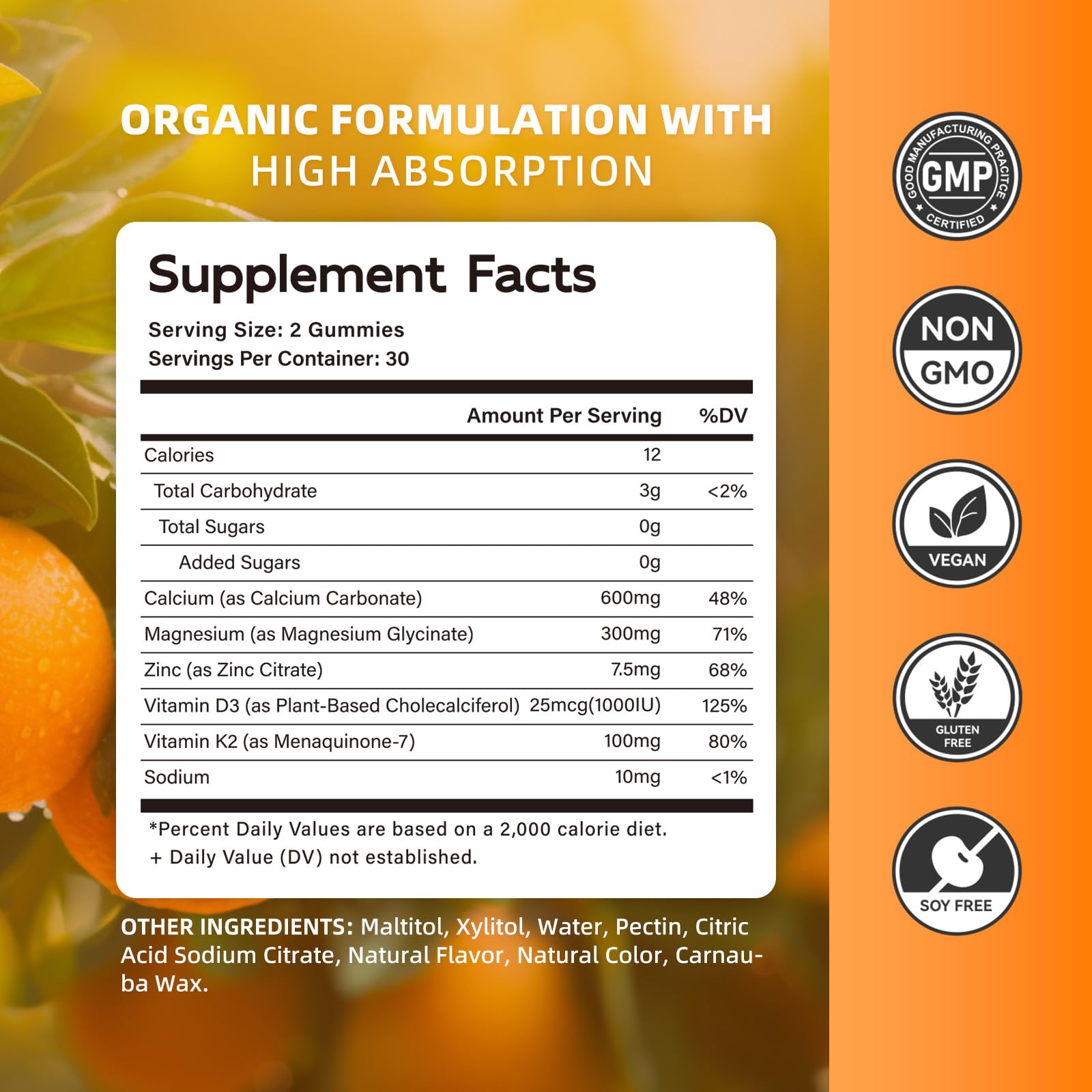 Vitamin D3 and K2 enriched gummies