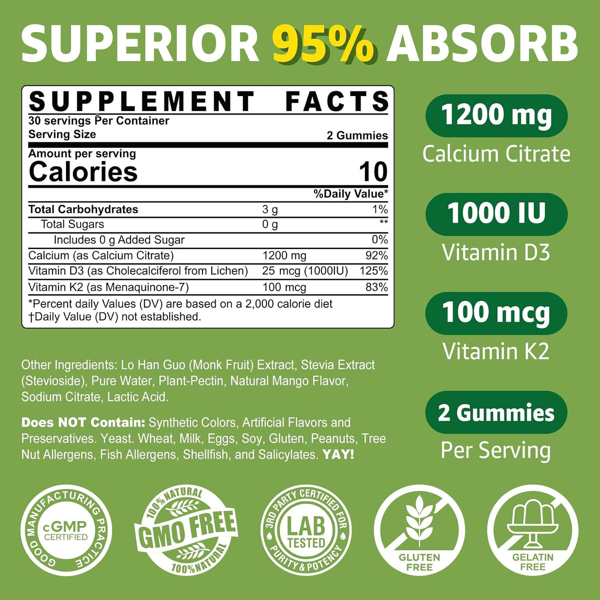 Vitamin D3 and K2 enriched gummies
