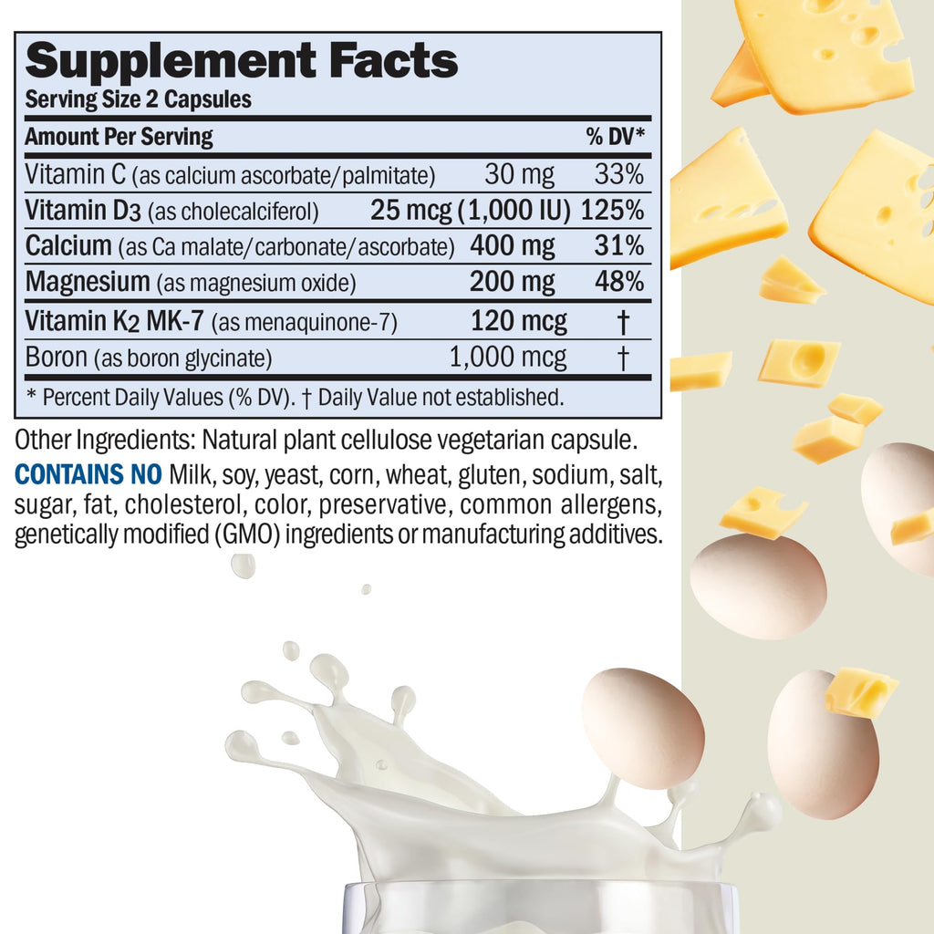 Vitamin D3 and K2 for enhanced calcium absorption
