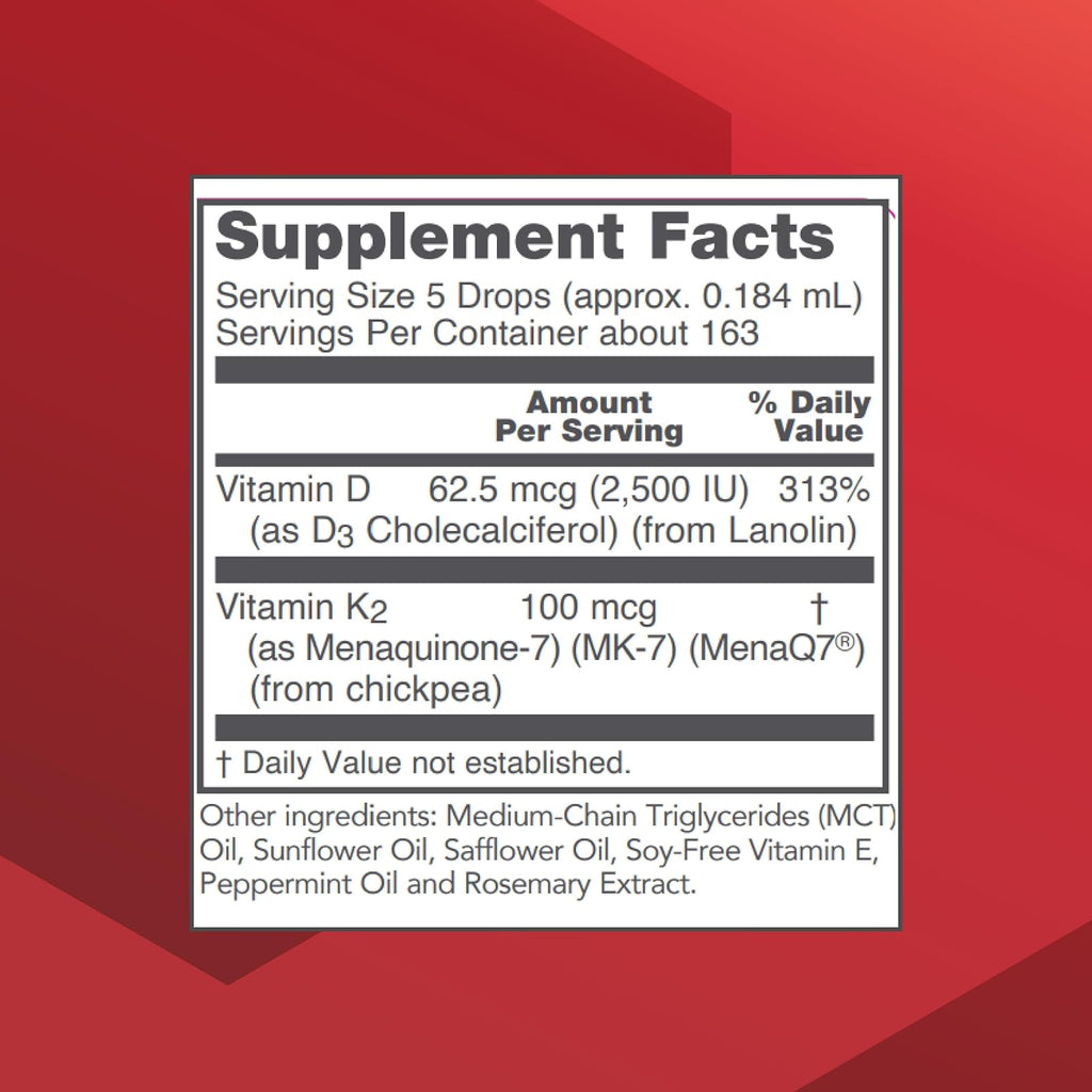 Vitamin D3 and K2 liquid supplement