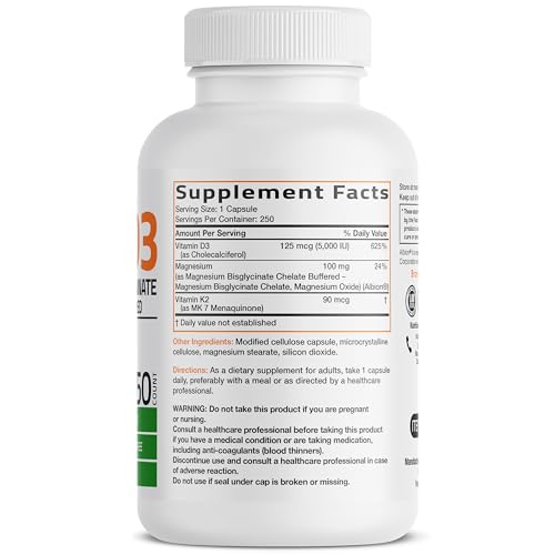Vitamin D3 and K2 supplement capsules