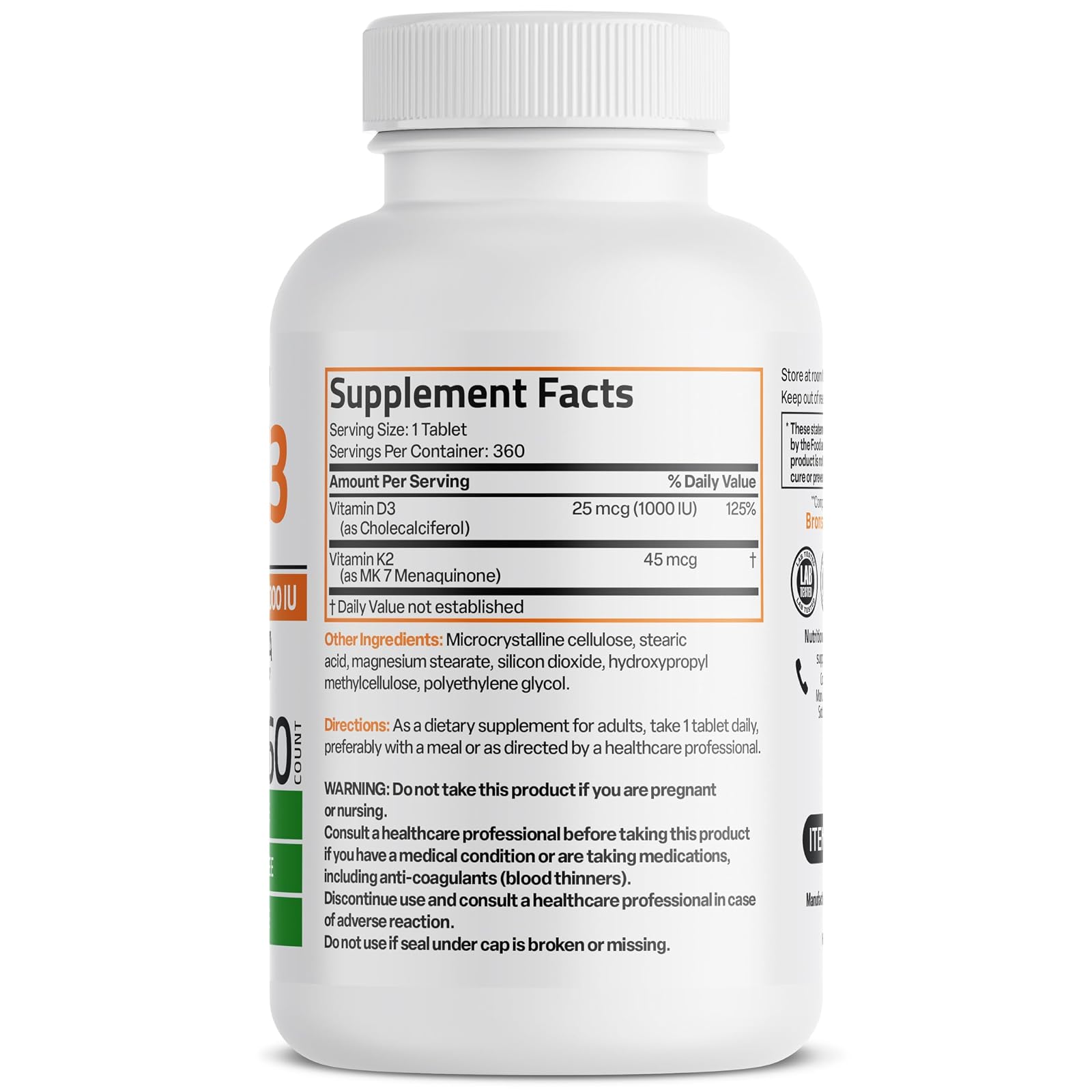 Vitamin D3 and K2 supplement