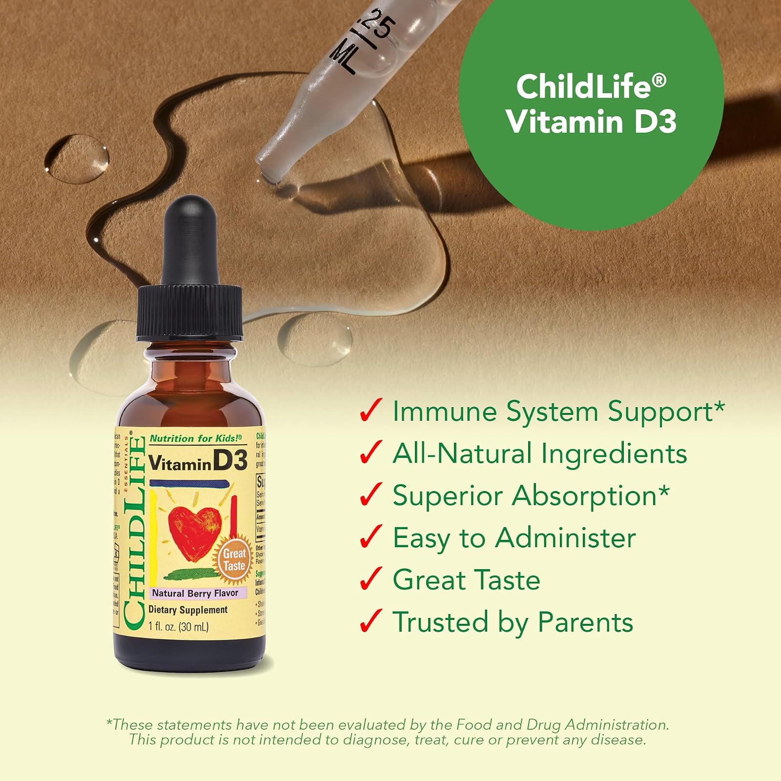 Vitamin D3 drops for daily supplementation