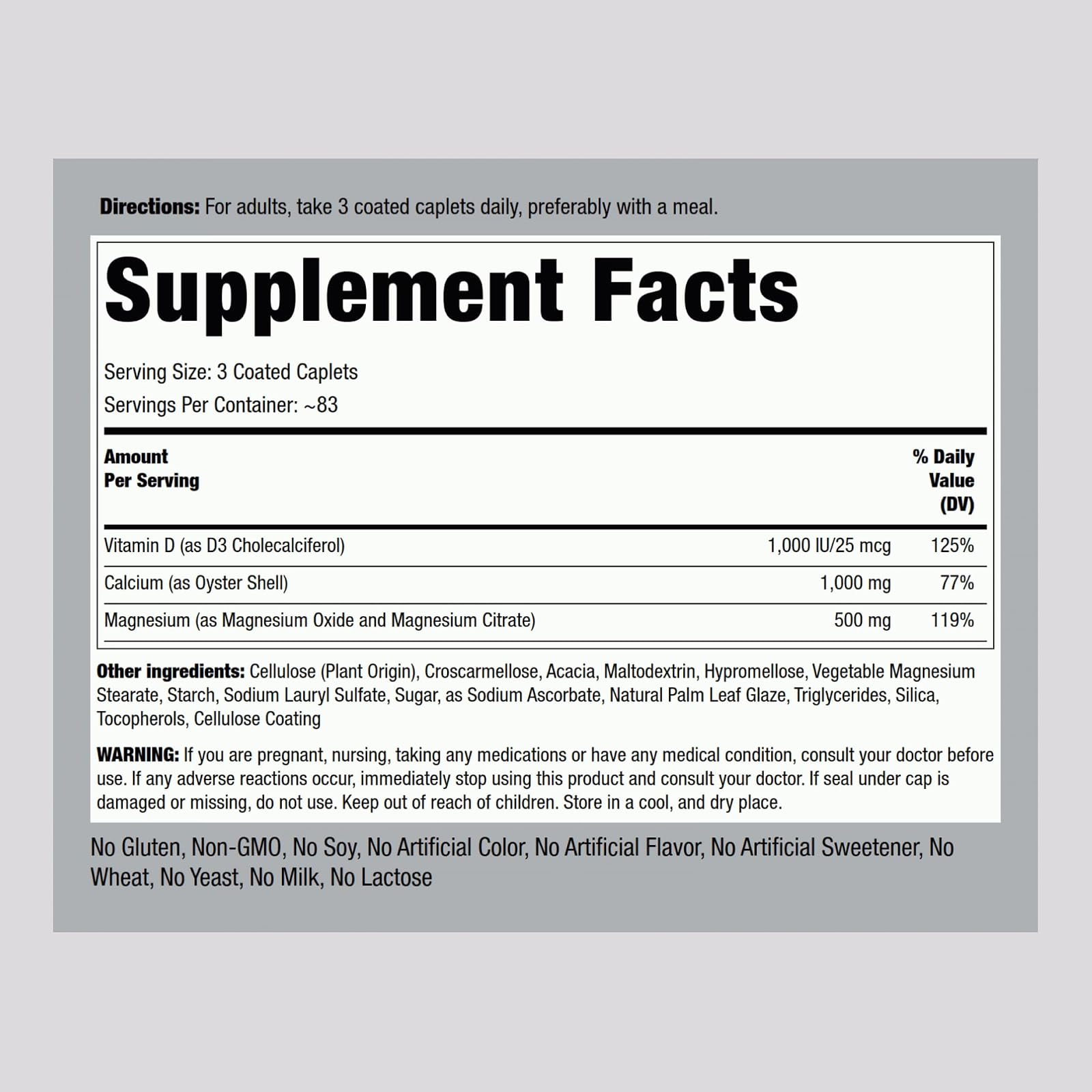 Vitamin D3 enriched calcium caplets