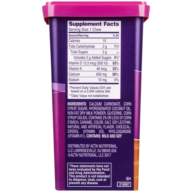 Vitamin D3 enriched calcium chews for absorption