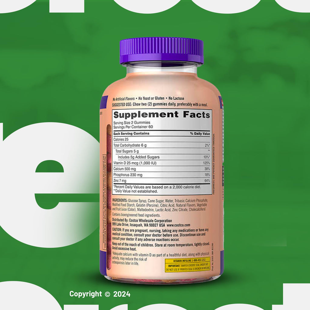 Vitamin D3 enriched calcium gummies
