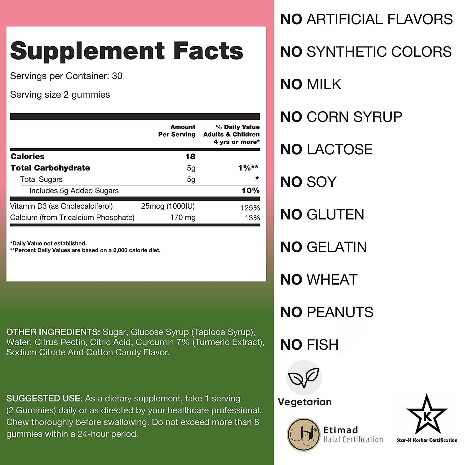 Vitamin D3 enriched calcium gummies