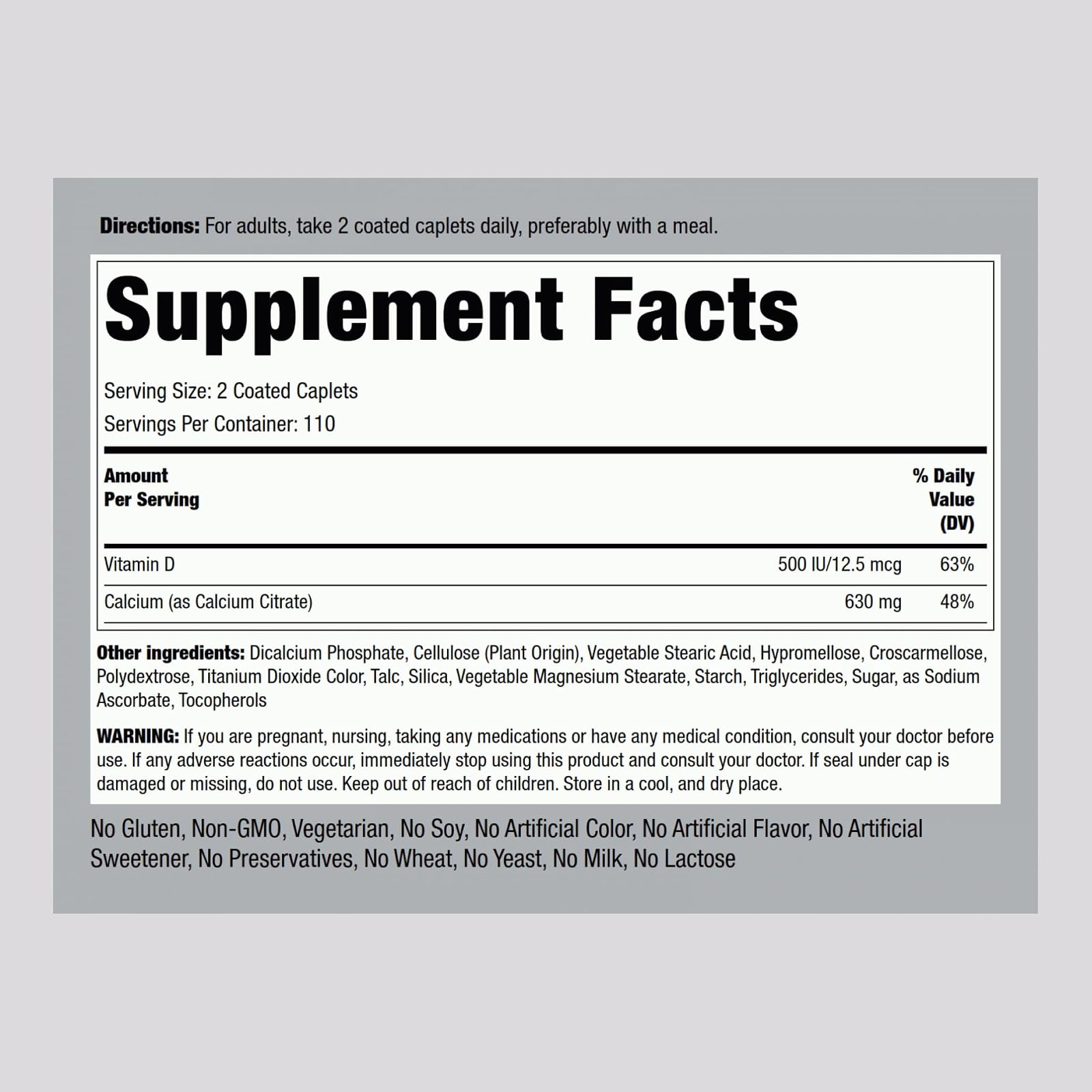 Vitamin D3 enriched calcium supplement