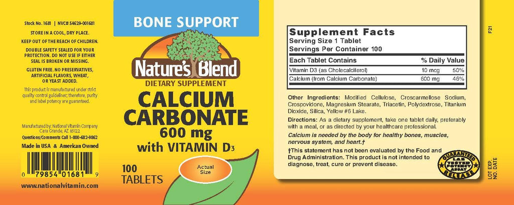Vitamin D3 enriched calcium tablets