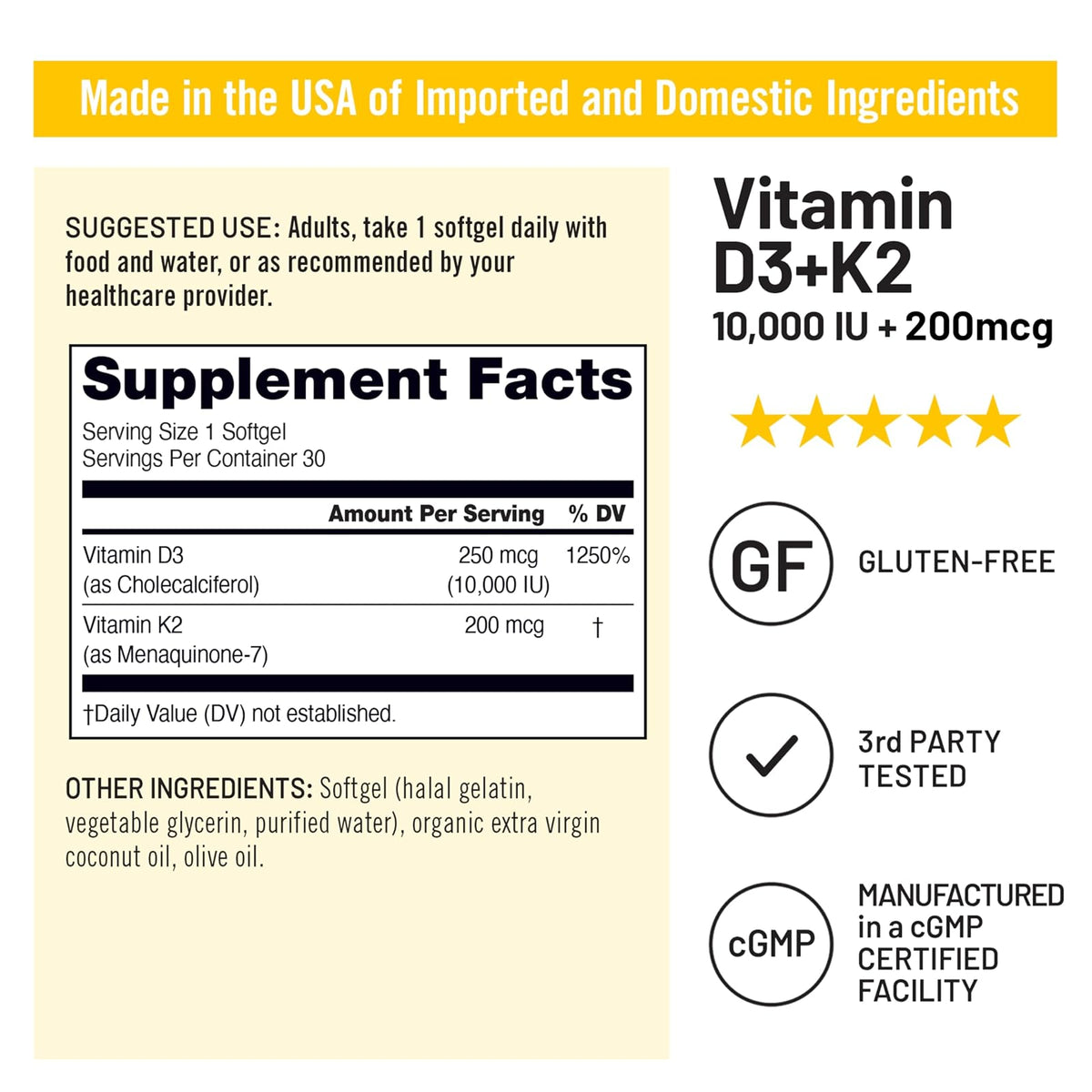 Vitamin D3 for bone health support
