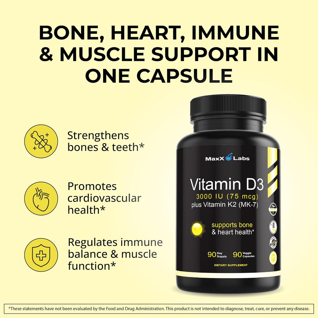 Vitamin D3 K2 capsules for daily wellness