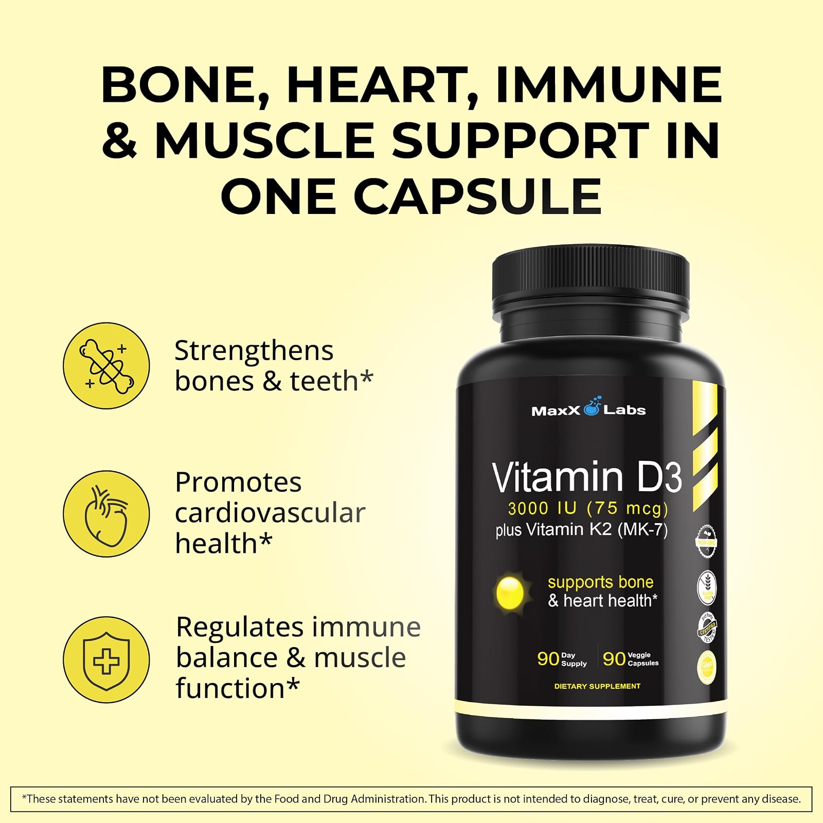 Vitamin D3 K2 capsules for daily wellness