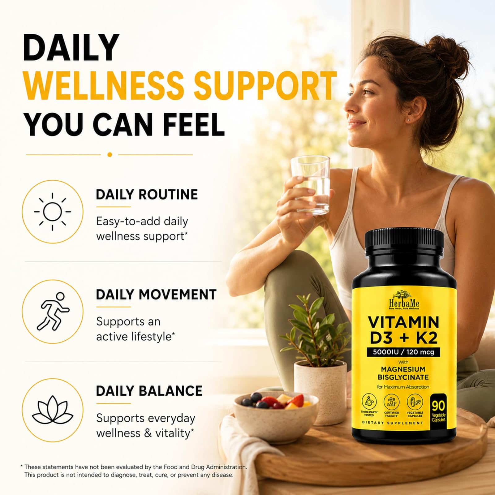 Vitamin D3 K2 capsules for overall wellness