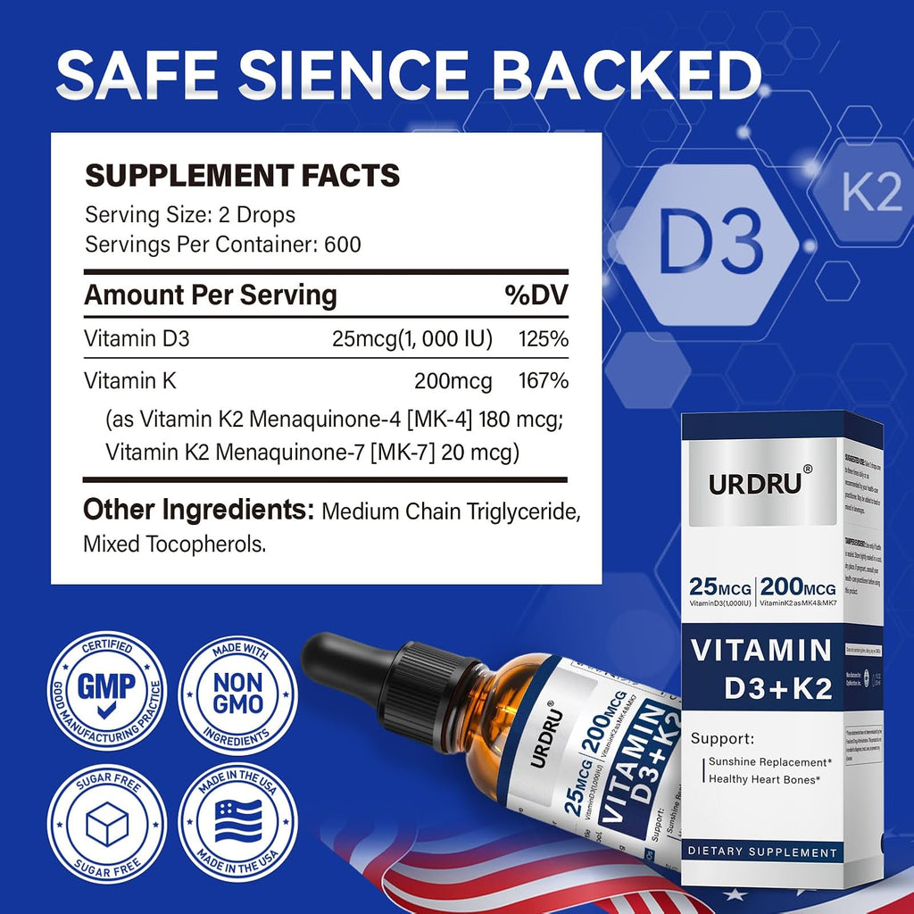 Vitamin D3 K2 drops for bone health