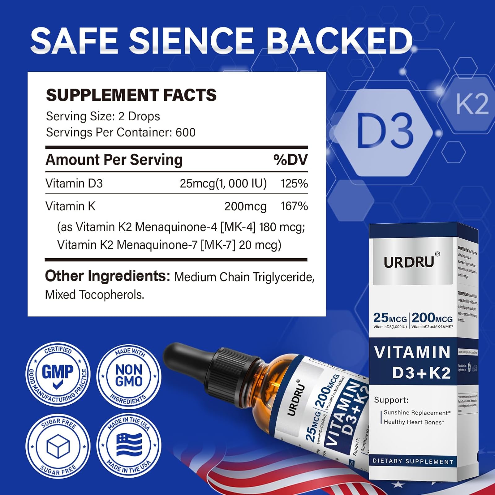 Vitamin D3 K2 drops for bone health