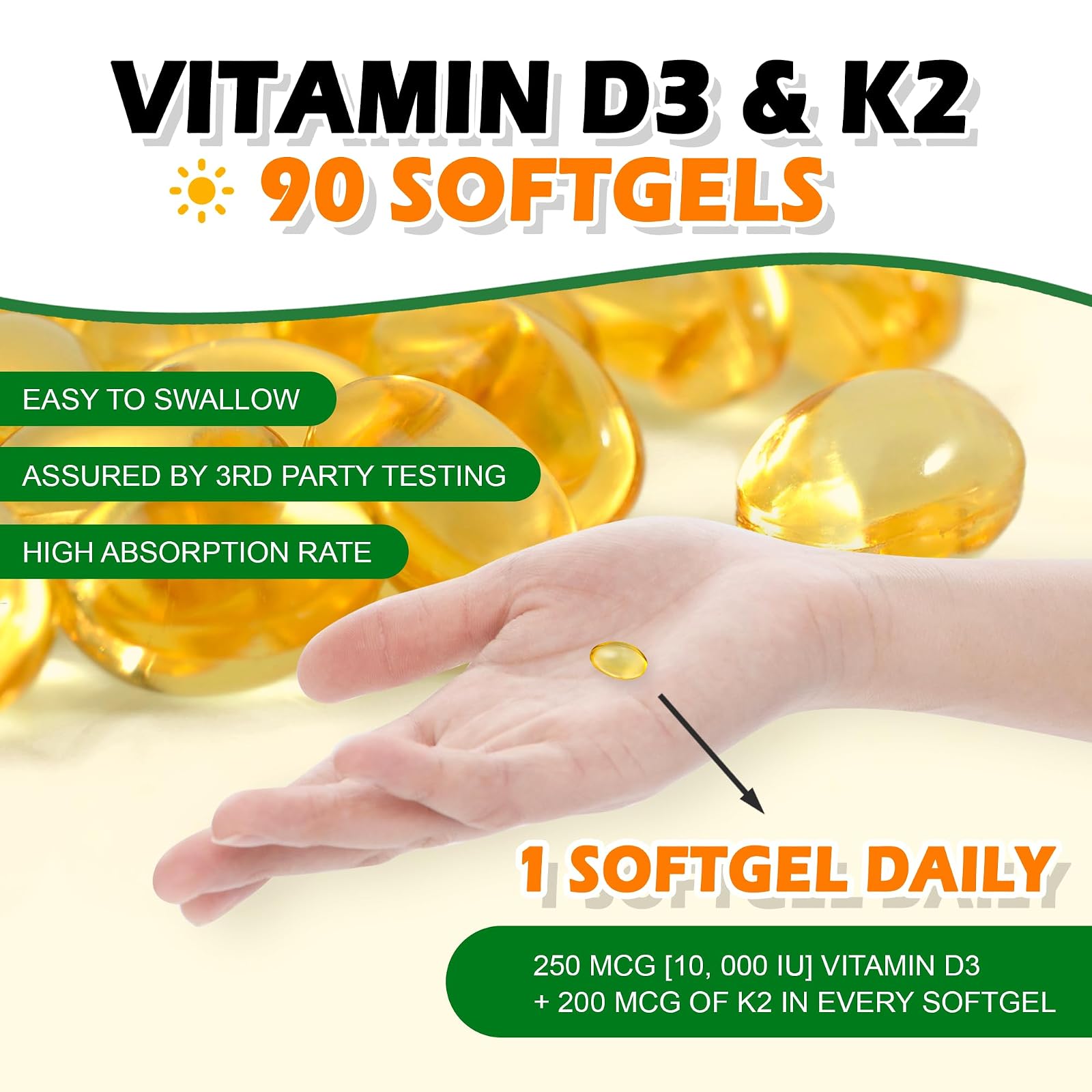Vitamin D3 K2 for calcium absorption