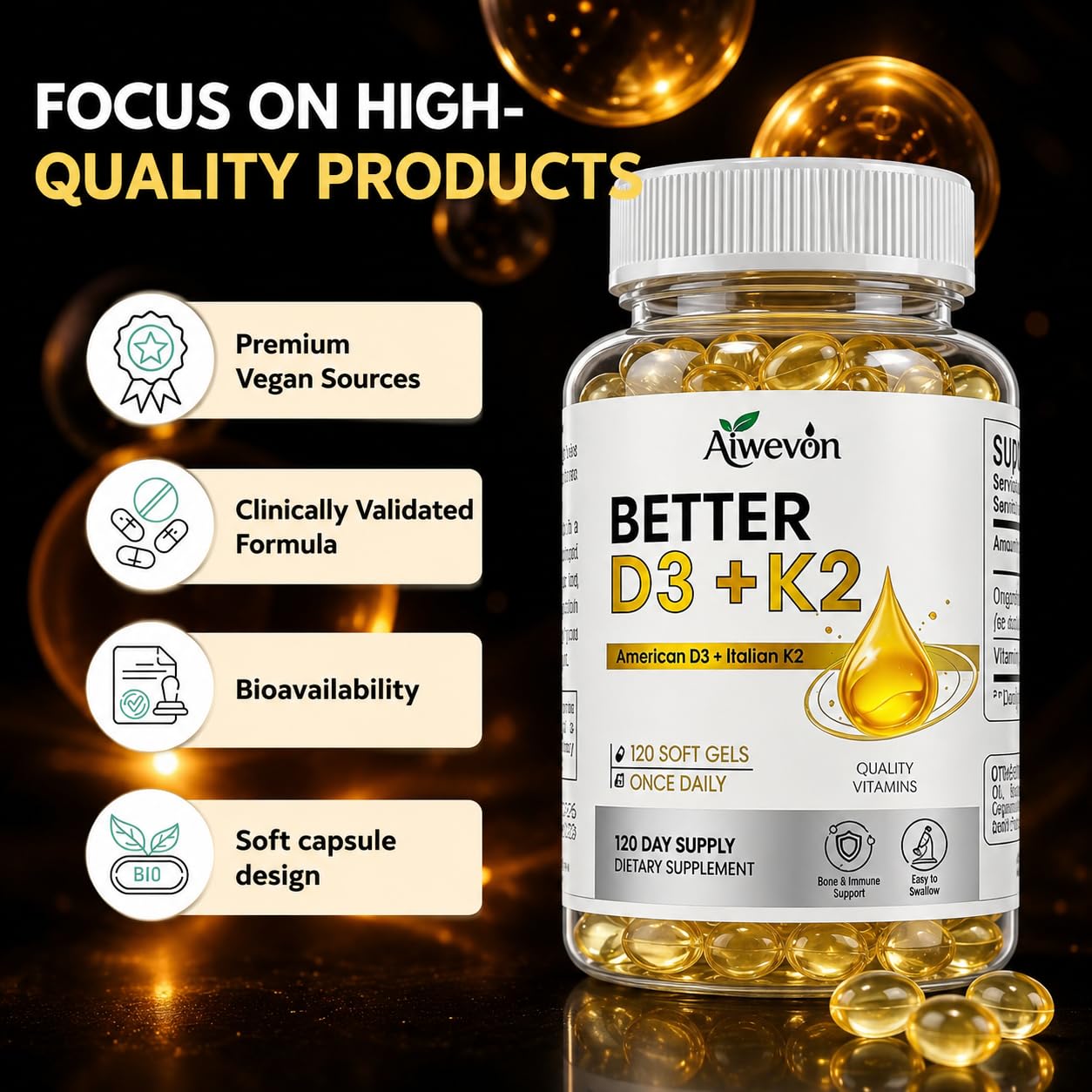 Vitamin D3 K2 for immune support